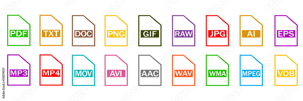 Symbol Set File Formats Set Of Document File Formats Icons File Extensions Diverse Icons Set