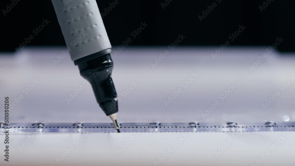 Video Stock Liner thin marker, plan blueprint close-up. Architect ...
