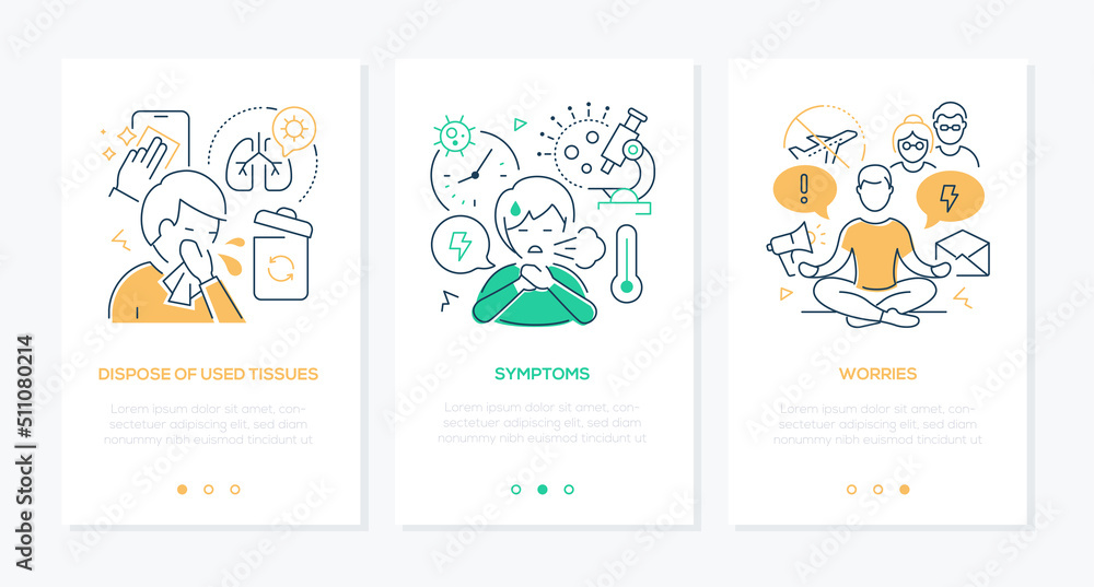 Disease, symptoms and worries - line design style banners set Stock ...