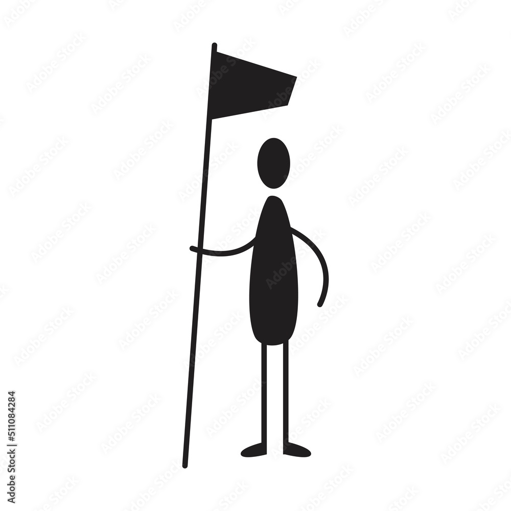 Stickman figure symbol with flag illustration symbol in a vector glyph ...
