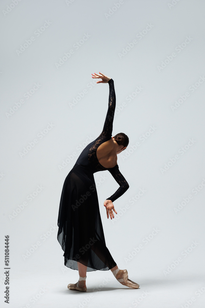 Elegant ballerina. A young graceful ballet dancer, dressed in pointes ...