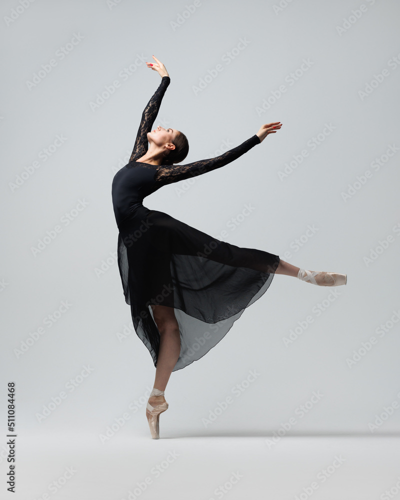 Elegant ballerina. A young graceful ballet dancer, dressed in pointes ...