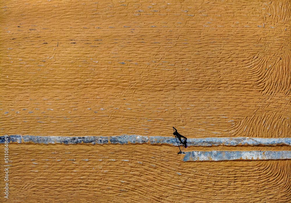 Workers working in small rice mill. Rice, paddy grain drying in sun ...