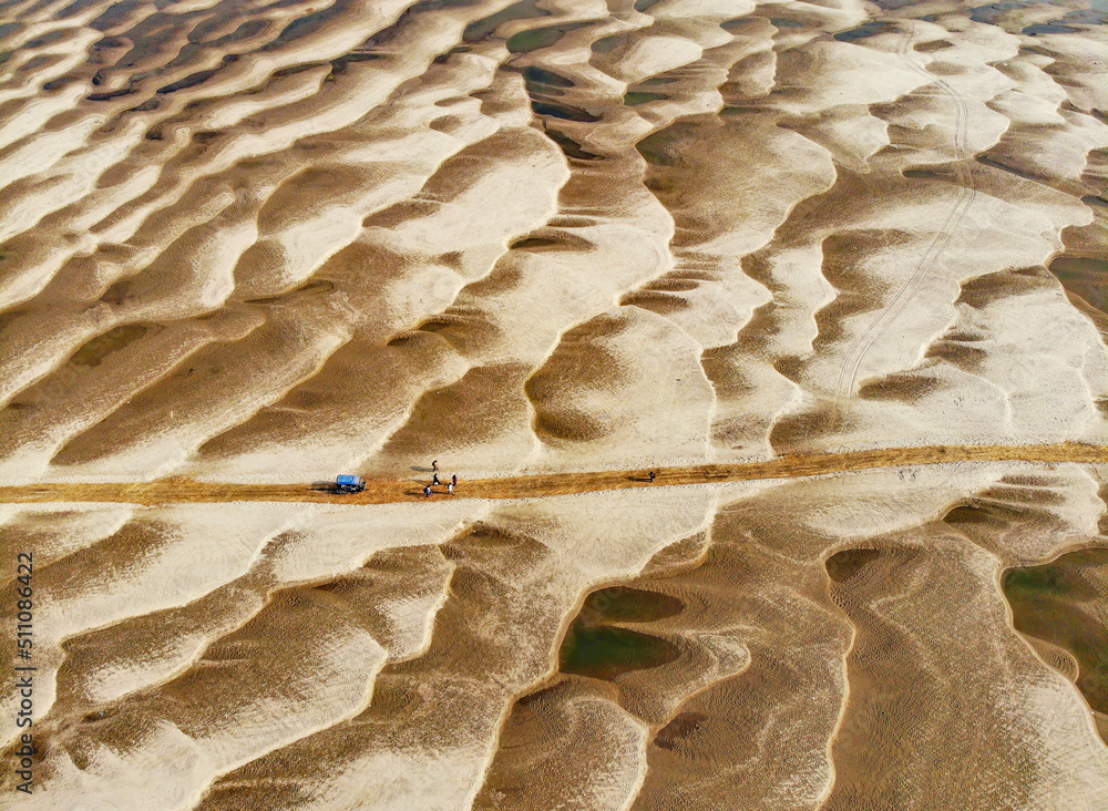 Huge sandbars arise in river Jamuna when the water level drops during ...