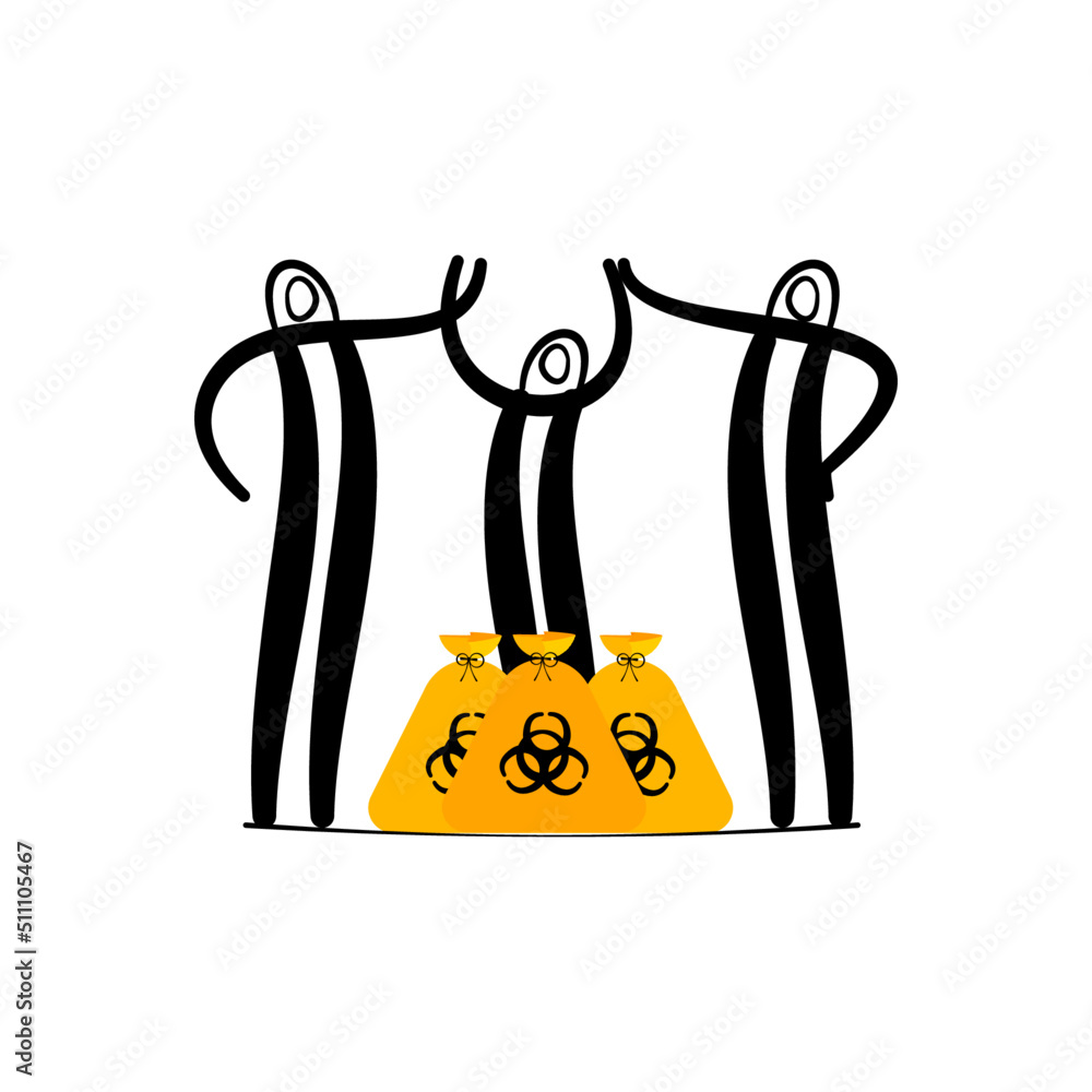 Cartoon character of infection control team and biohazard garbage ...