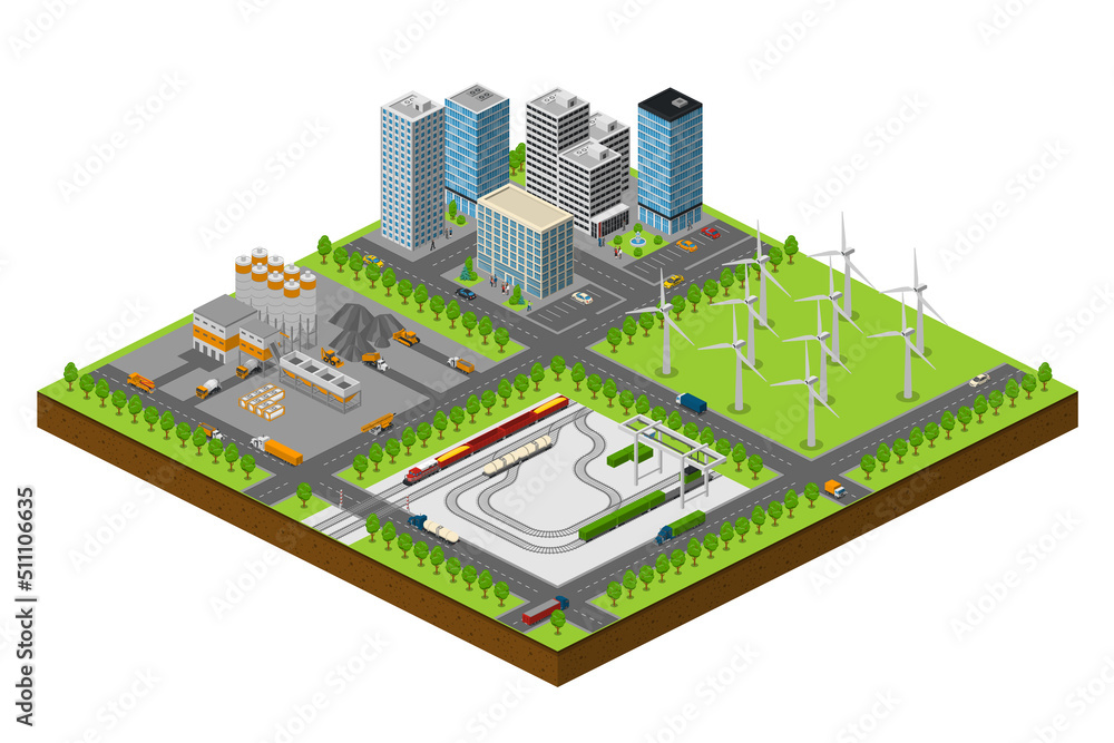 isometric icon or infographic element representing low poly oil field ...