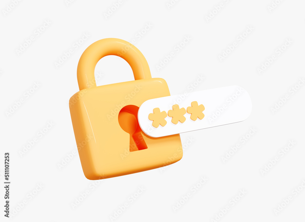 3D Locked padlock with password. Golden Lock and PIN code entry ...