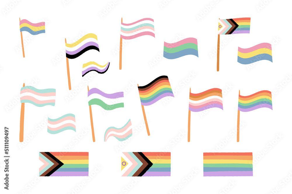 LGBTQ plus community flags collection. Rainbow flag, transgender, non ...