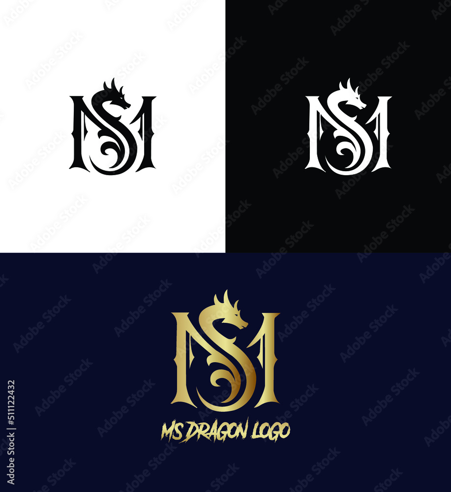 MS dragon logo or Sm dragon icon, letter, and monogram logo design ...