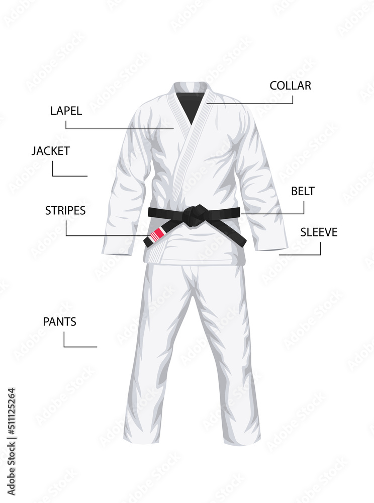 Poster BJJ white gi parts name diagram vector realistic cartoon ...