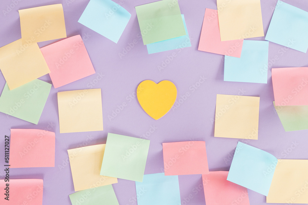 Set of blank colorful sticky notes. Business people meeting and use ...