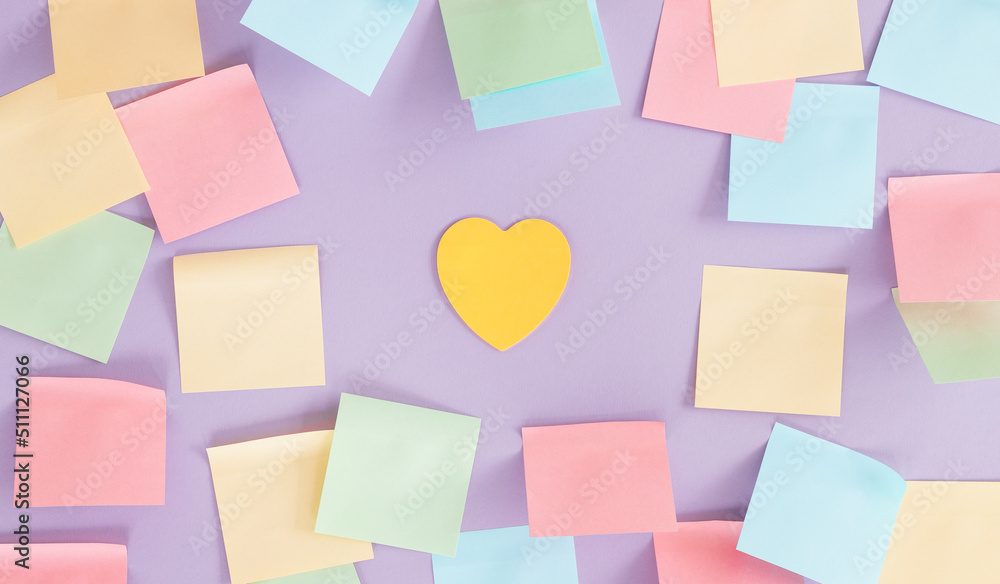 Set of blank colorful sticky notes. Business people meeting and use ...