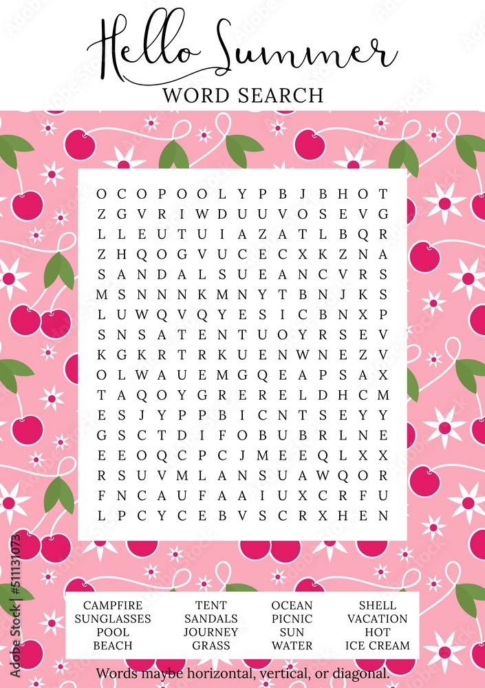 Summer word search puzzle. Educational game. Crossword suitable for ...