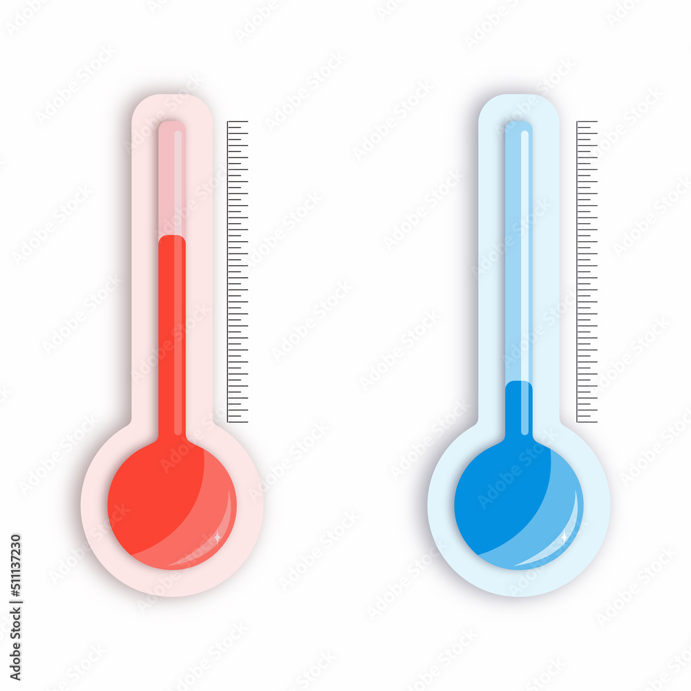 Temperature thermometers in a flat style with a shadow. Cold and warm ...