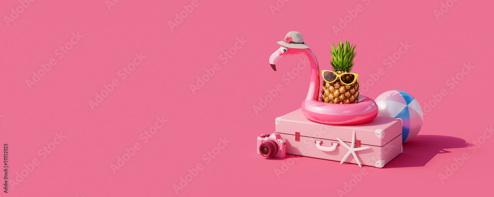 Summer vacation concept on pink background 3d render 3D illustration ...
