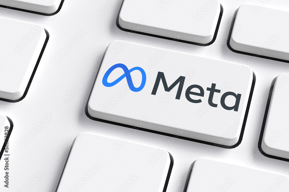 Meta logo on a key of a computer keyboard - close-up view Stock ...