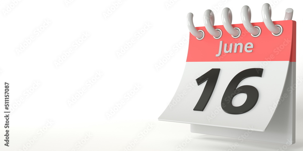 June 16 date on a tear-off calendar, 3d rendering ilustração do Stock ...