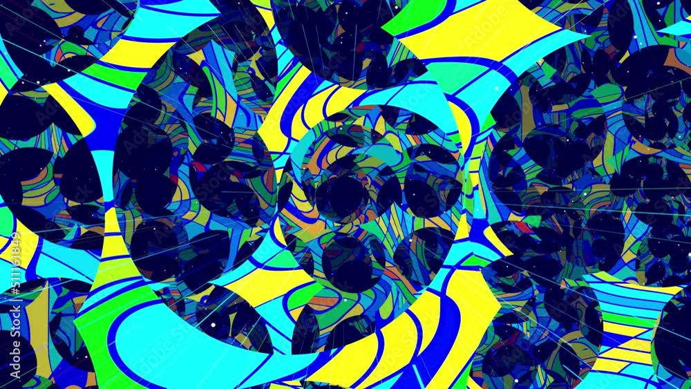 Motion graphic, camera fly in art space, multilayer structure with ...