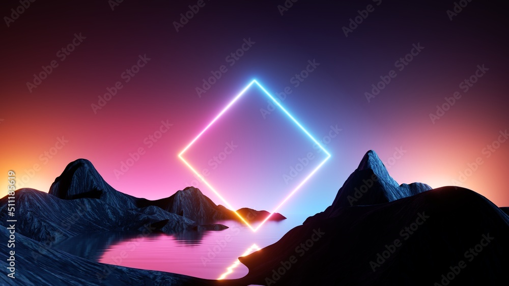 3d rendering. Aesthetic minimalist wallpaper. Surreal landscape with ...