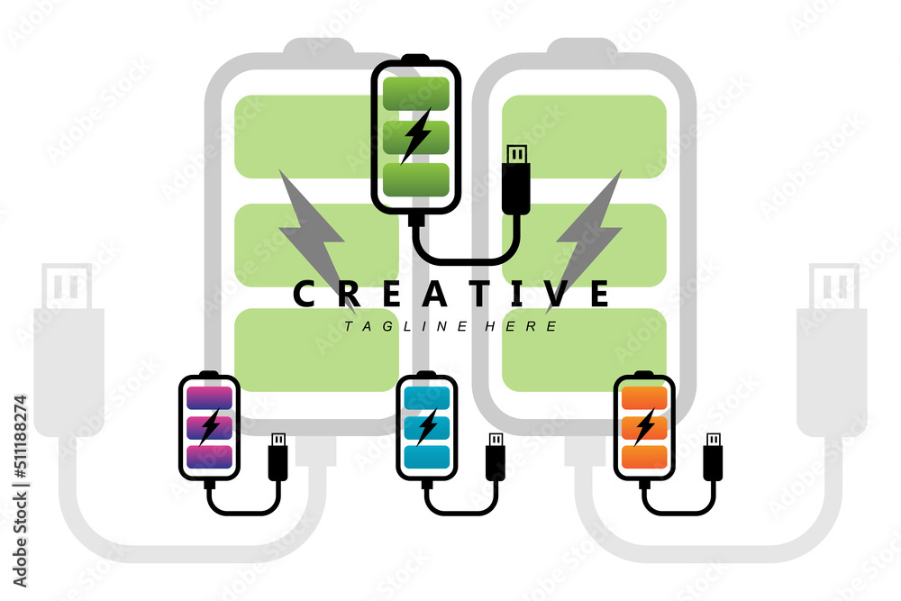 battery logo set bundle design, charging illustration, product brand ...