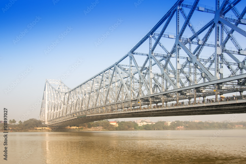 Famous Howrah Bridge connecting Howrah and Kolkata, a propped ...