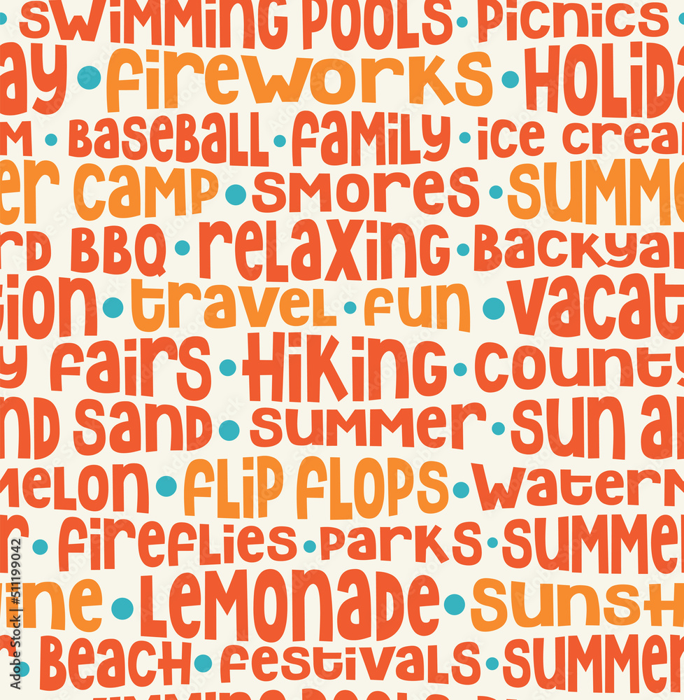 Seamless pattern of summer words. Summer theme typography for ...