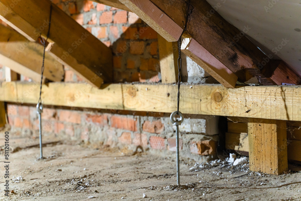 Pressurized iron wires hold the roof. Protection of the roof from ...