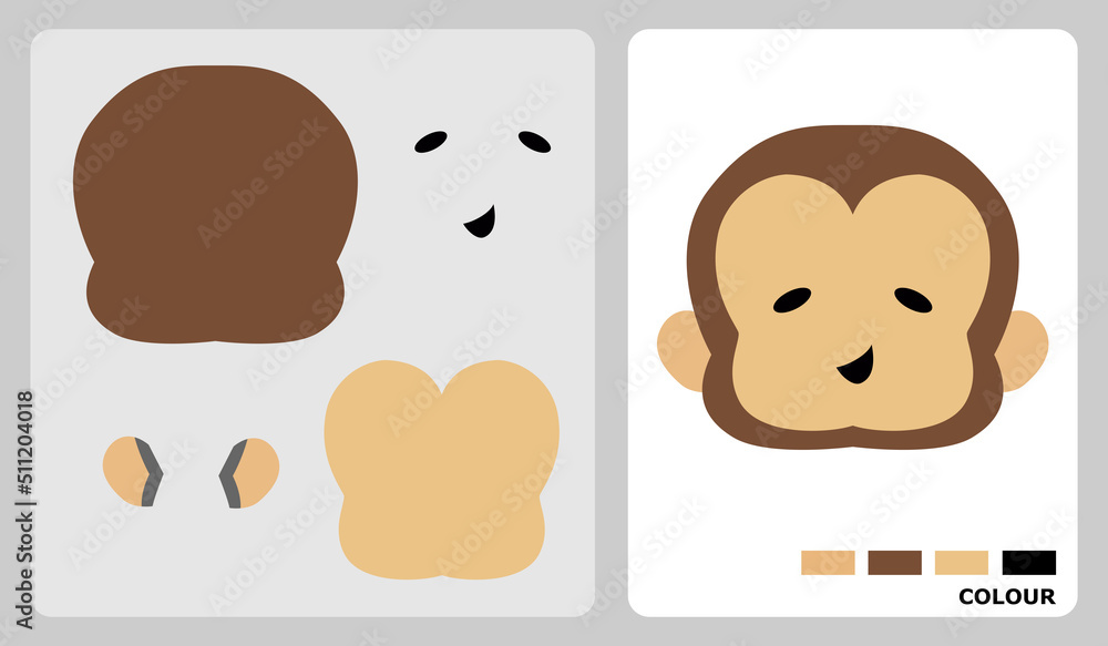 Monkey head pattern for kids crafts or paper crafts. Vector ...