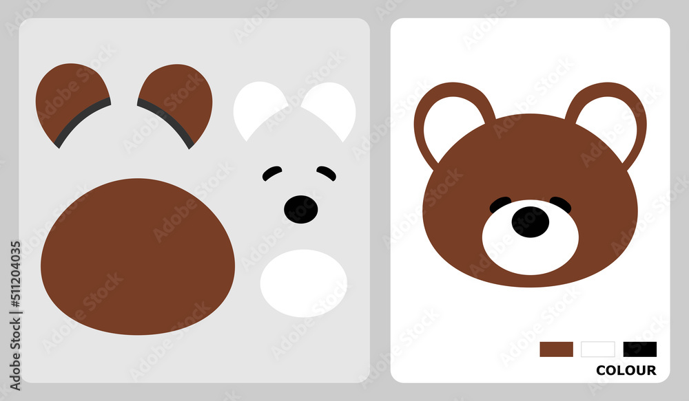 Bear head pattern for kids crafts or paper crafts. Vector illustration ...