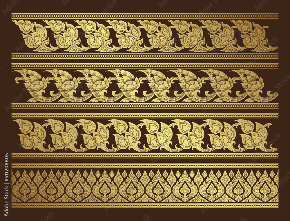 Set thai art, buddhism temple element and background pattern decoration ...