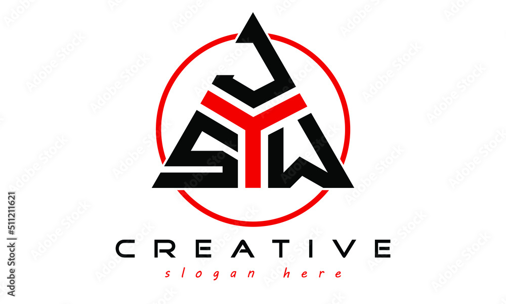 SJW three letter creative triangle shape in circle logo design vector ...