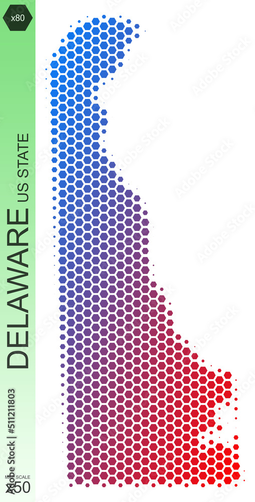 Dotted map of the state of Delaware in the USA, from hexagons, on a ...