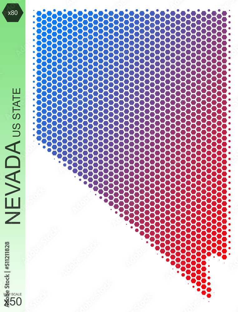 Dotted map of the state of Nevada in the USA, from hexagons, on a scale ...