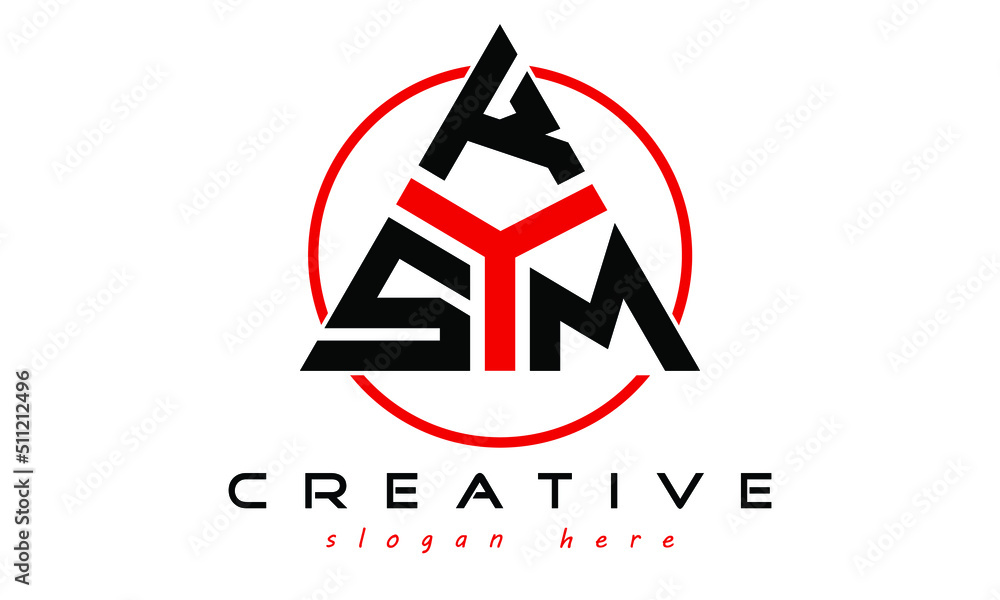 SKM three letter creative triangle shape in circle logo design vector ...