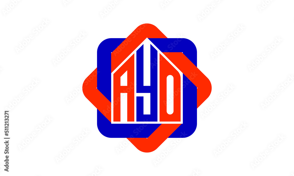 AYO three letter real estate logo with home icon logo design vector ...