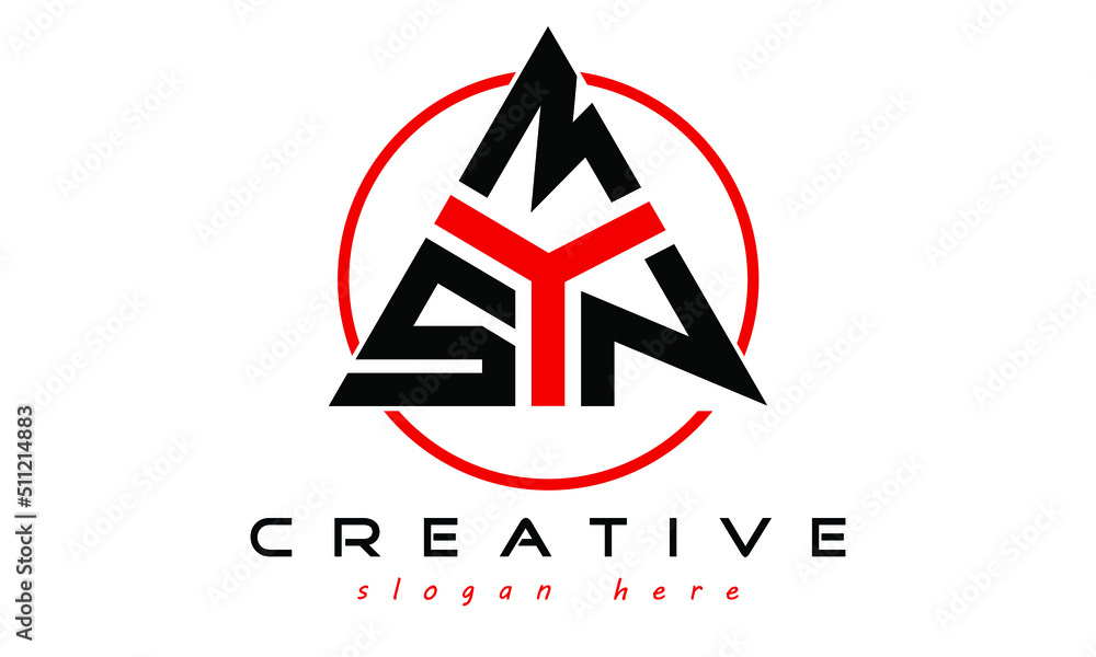 SMN three letter creative triangle shape in circle logo design vector ...