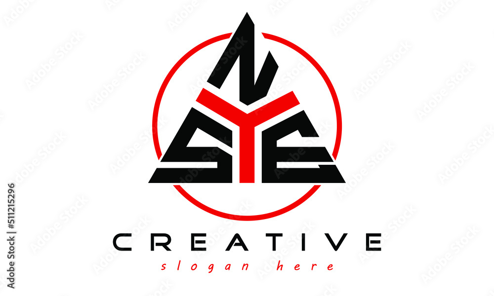SNE three letter creative triangle shape in circle logo design vector ...