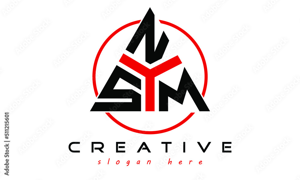 SNM three letter creative triangle shape in circle logo design vector ...
