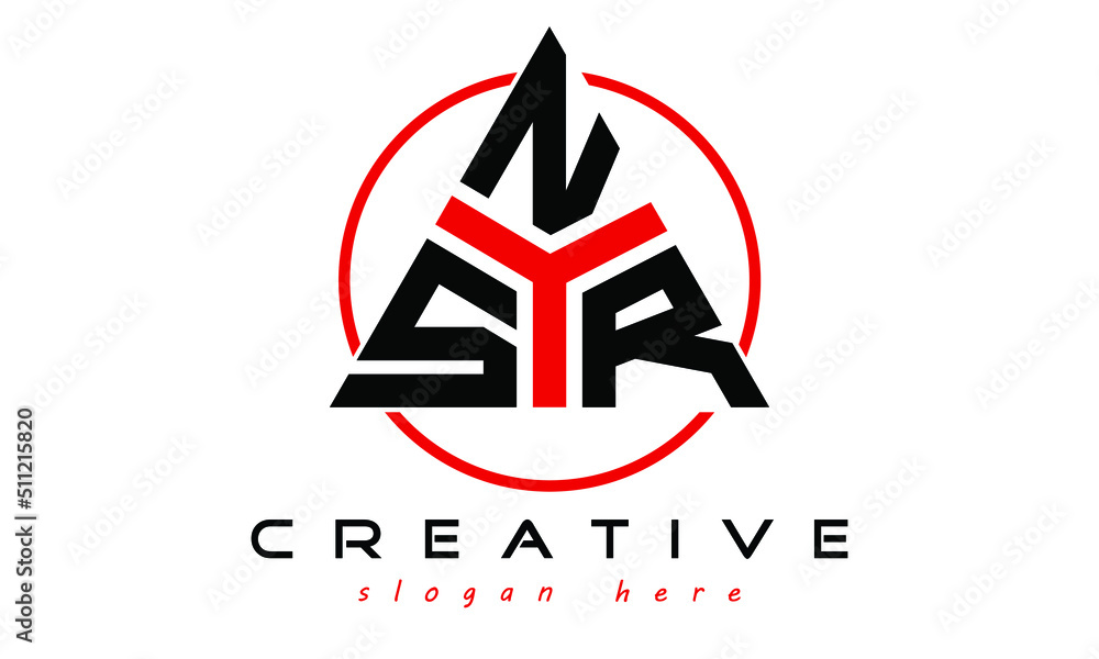 SNR three letter creative triangle shape in circle logo design vector ...