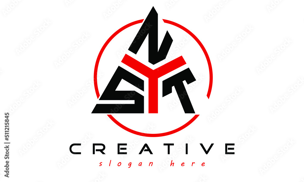 SNT three letter creative triangle shape in circle logo design vector ...