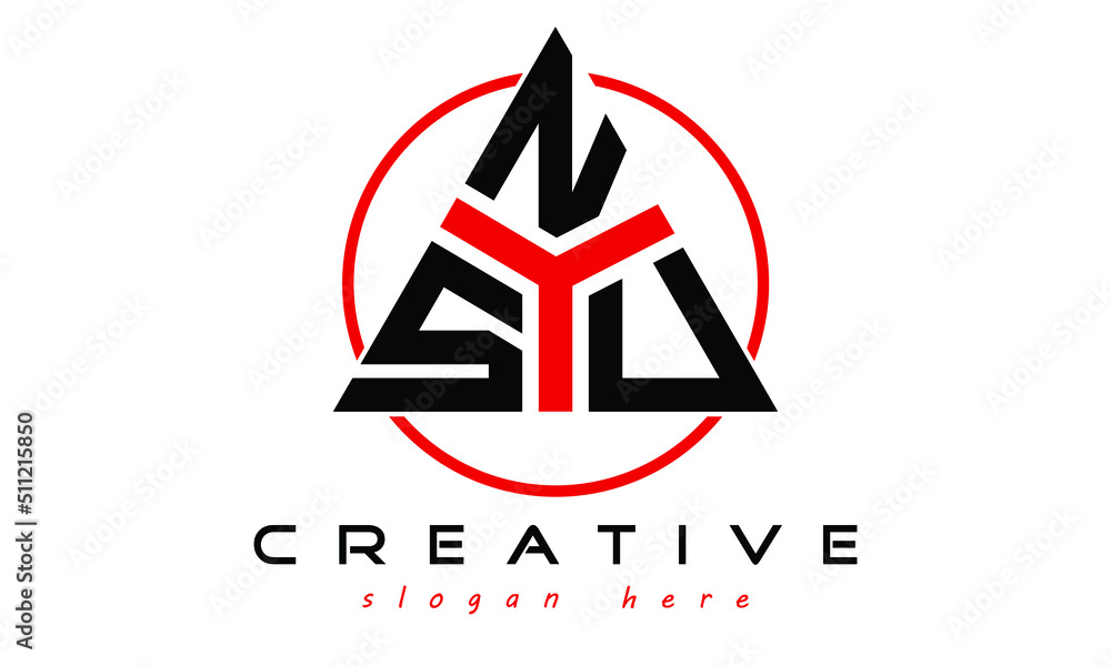 SNU three letter creative triangle shape in circle logo design vector ...