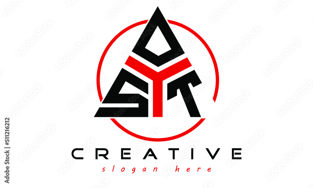 SOT three letter creative triangle shape in circle logo design vector ...