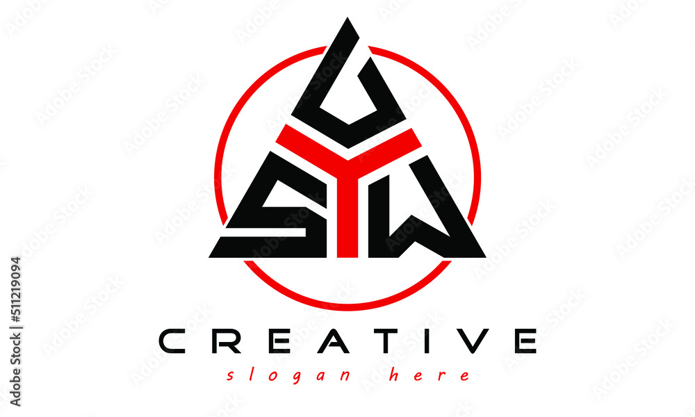 SUW three letter creative triangle shape in circle logo design vector ...