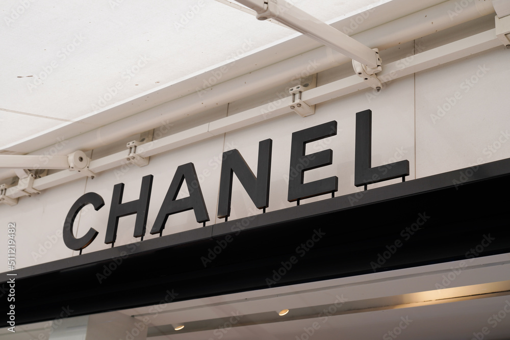 Chanel logo and sign front of Retail Store Exterior French fashion ...
