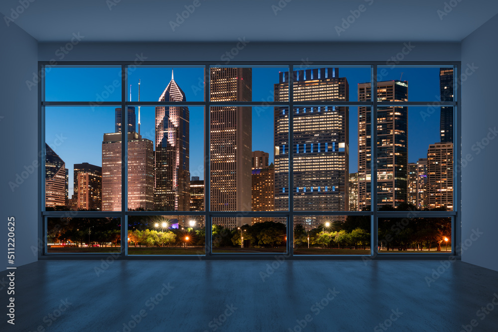 Downtown Chicago City Skyline Buildings from High Rise Window ...