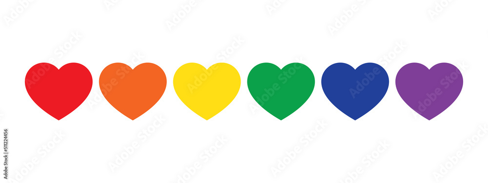 Rainbow colored heart shape icons. LGBTQI, pride month concept. Stock ...