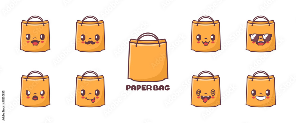 paper bag cartoon vector illustration. symbols, emoticons, cartoons ...