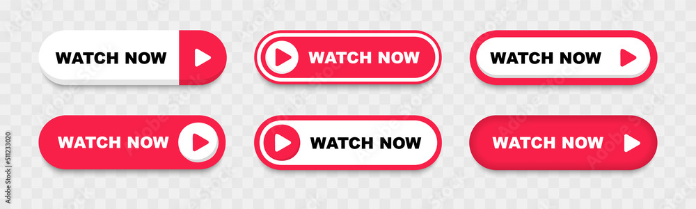 Watch now buttons. Play video button set. Watch video now button for ...