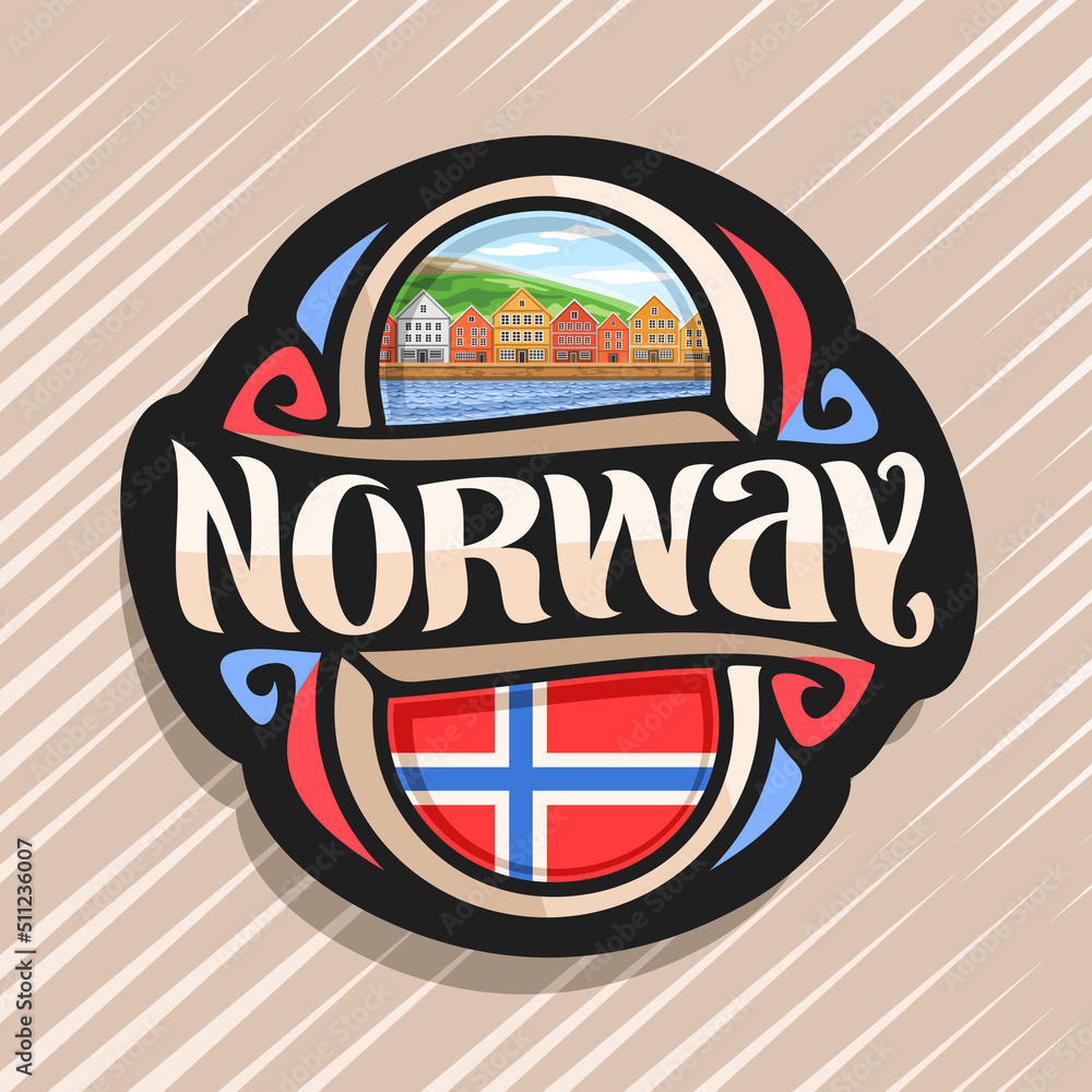 Vector logo for Norway country, fridge magnet with norwegian flag ...