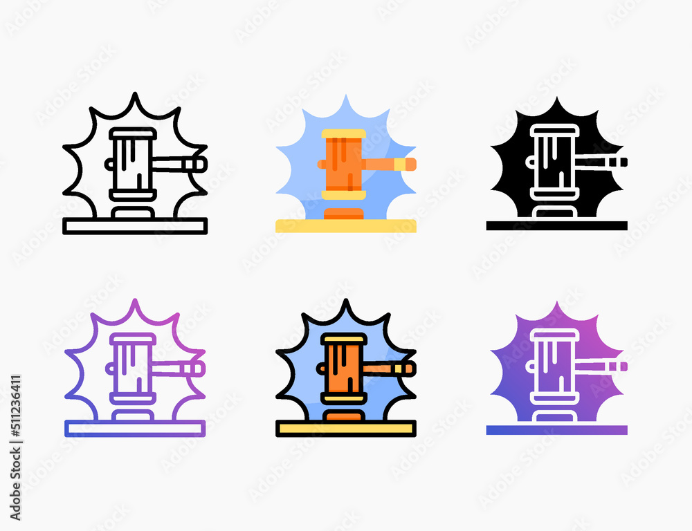 Auction icon set with different styles. Style line, outline, flat ...